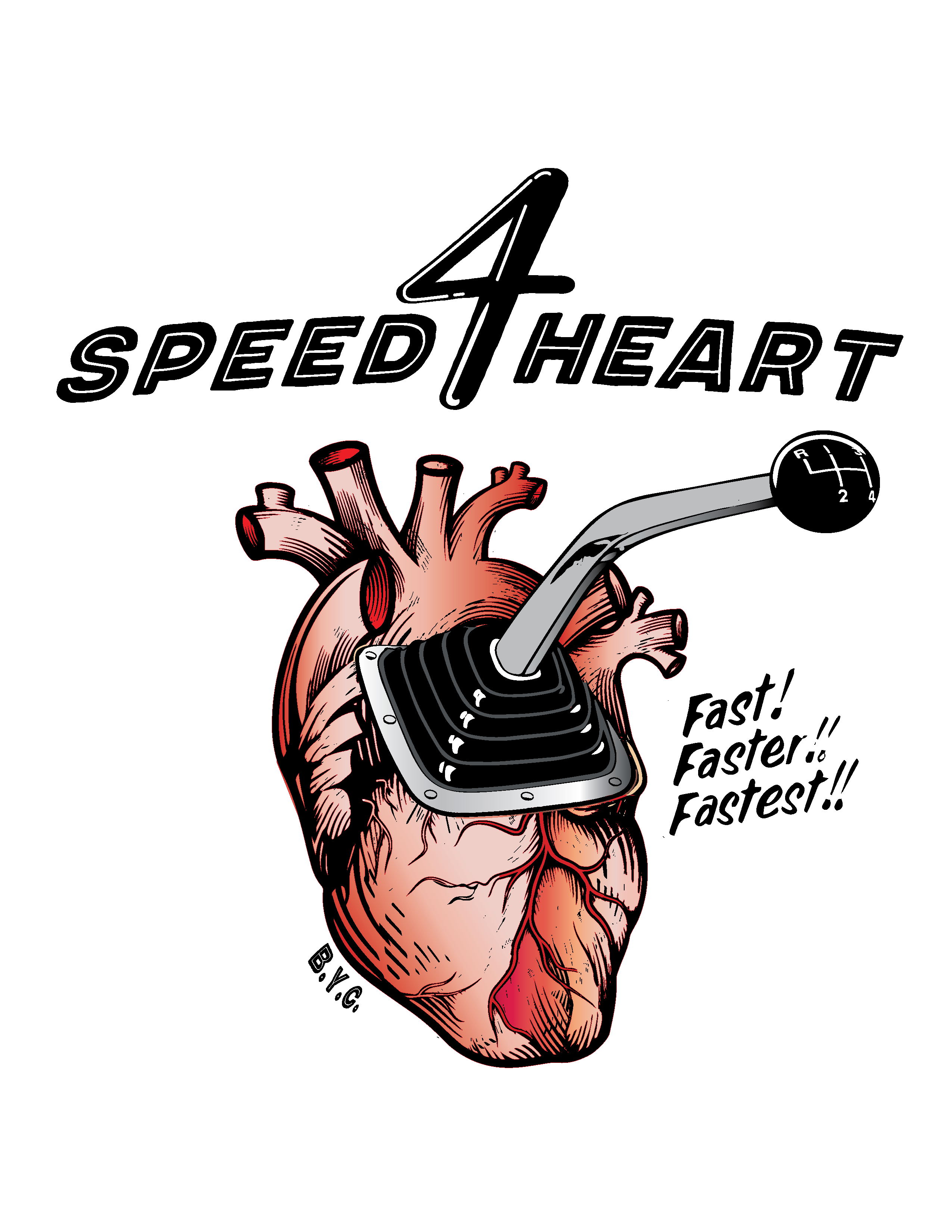 4 Speed Heart T-Shirt - Blacktop Yacht Club Manual Shift
