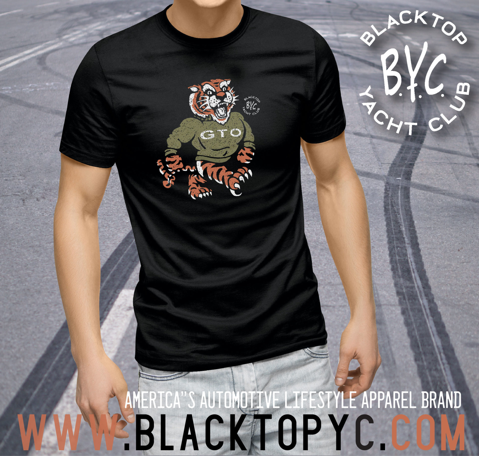 GTO Tiger Mascot T-Shirt - Blacktop Yacht Club pontiac